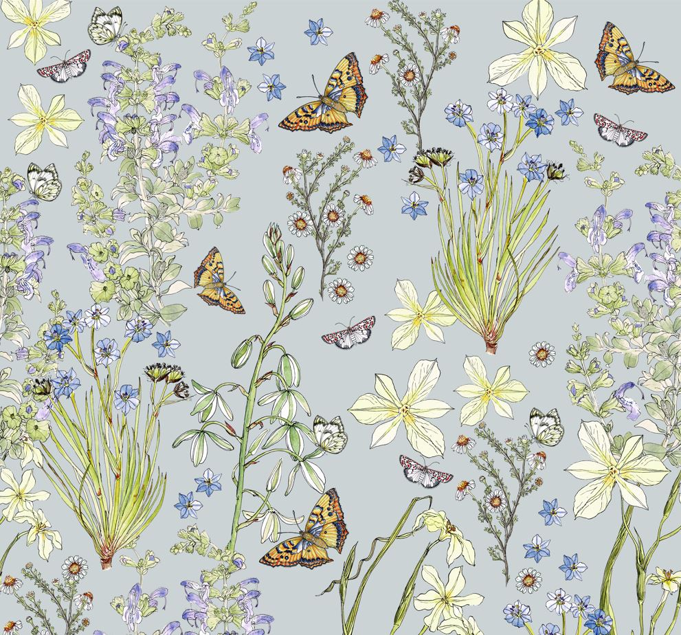 Fynbos and Butterflies on duck-egg blue – CoralBloom® Studio
